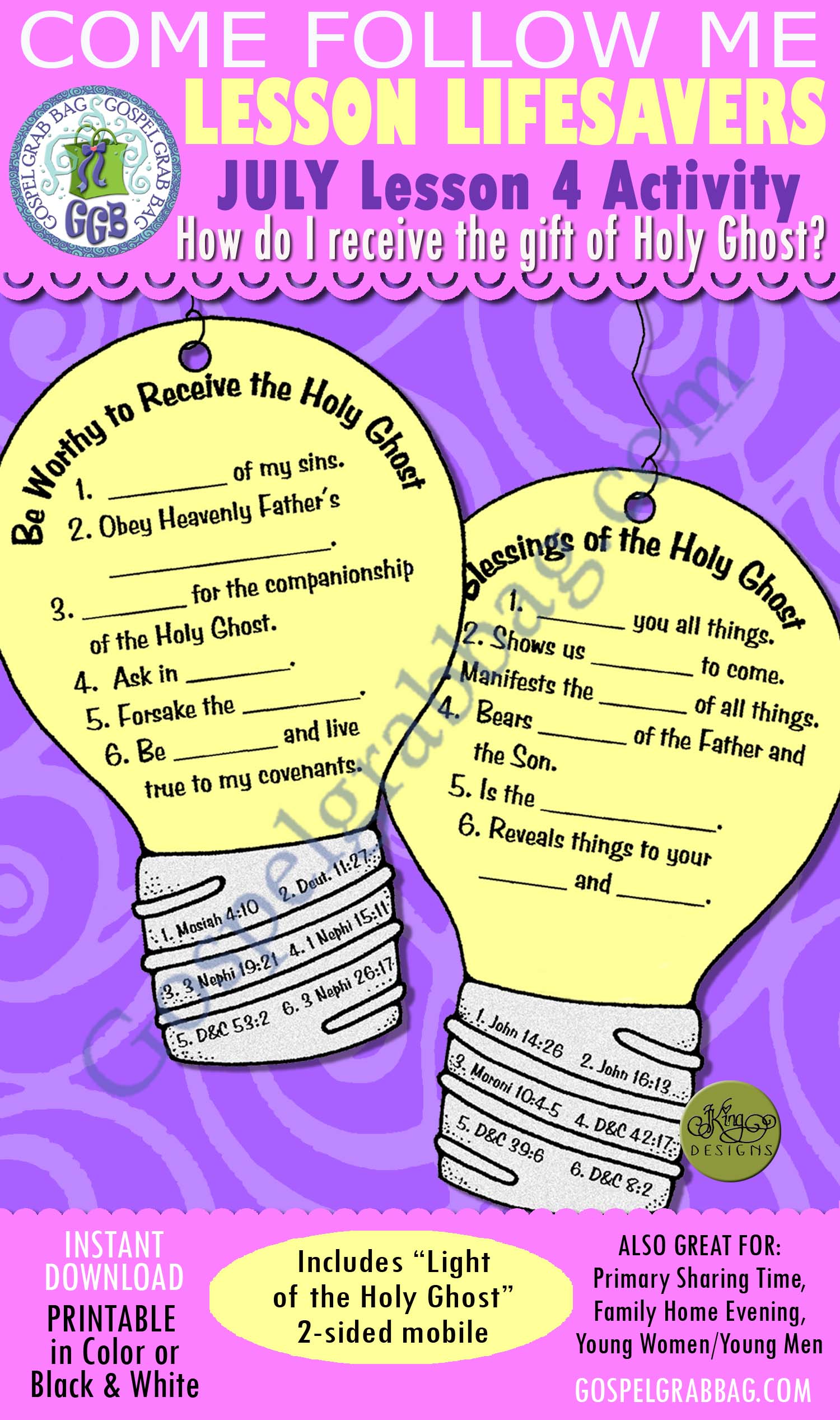 HOLY GHOST - Godhead: LDS Lesson Activity - Light of the Holy Ghost ...