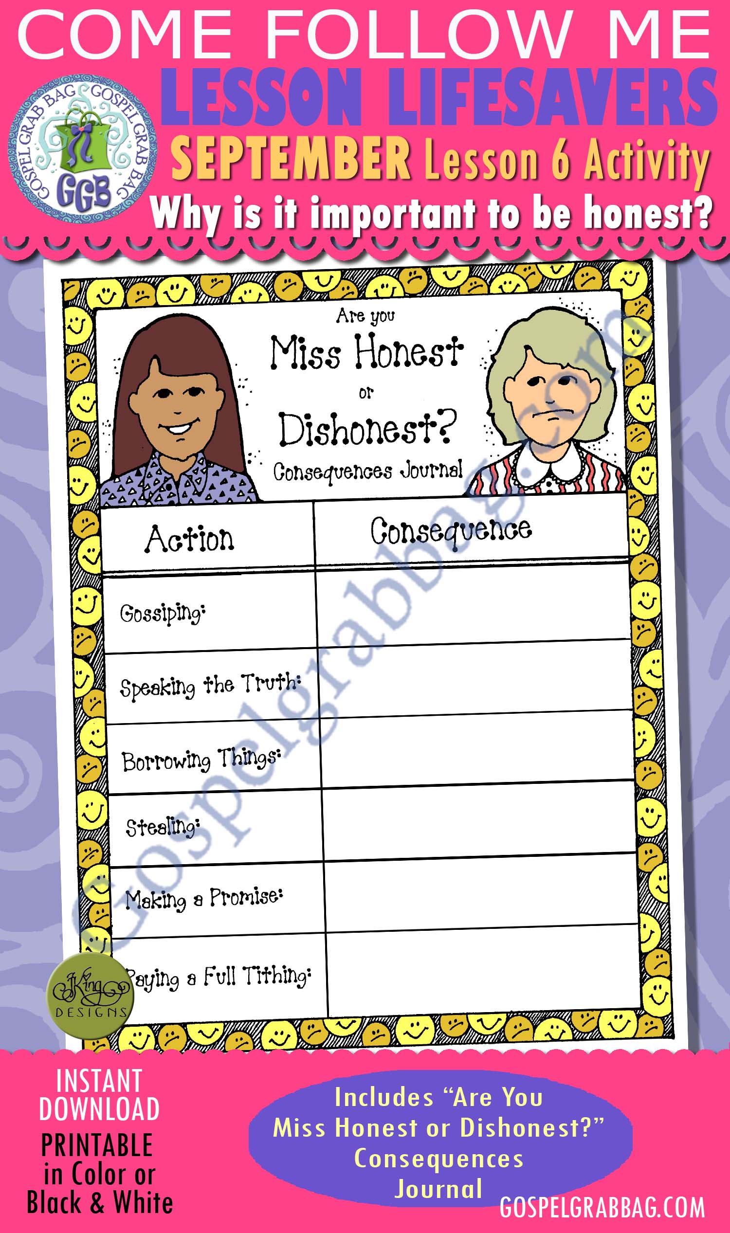 Commandments - Honesty: LDS Lesson Activity - Miss Honest or Dishonest ...