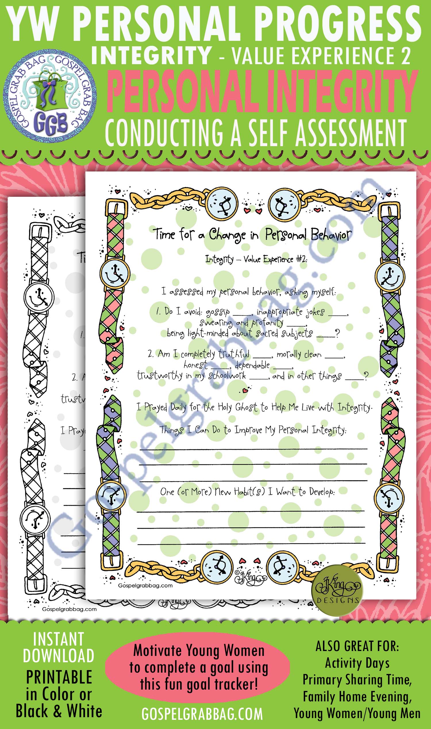 INTEGRITY - Personal Progress - Young Women: Invitation, Certificate ...