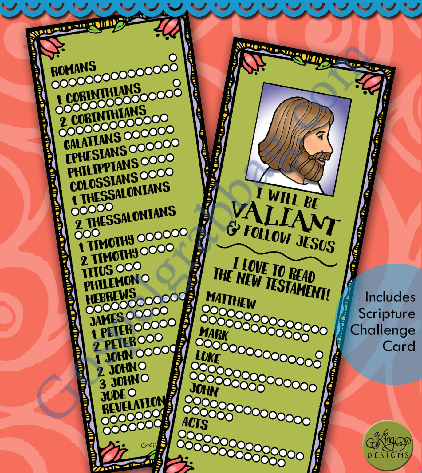NEW TESTAMENT bookmark "I will be valiant and follow Jesus." Reading ...