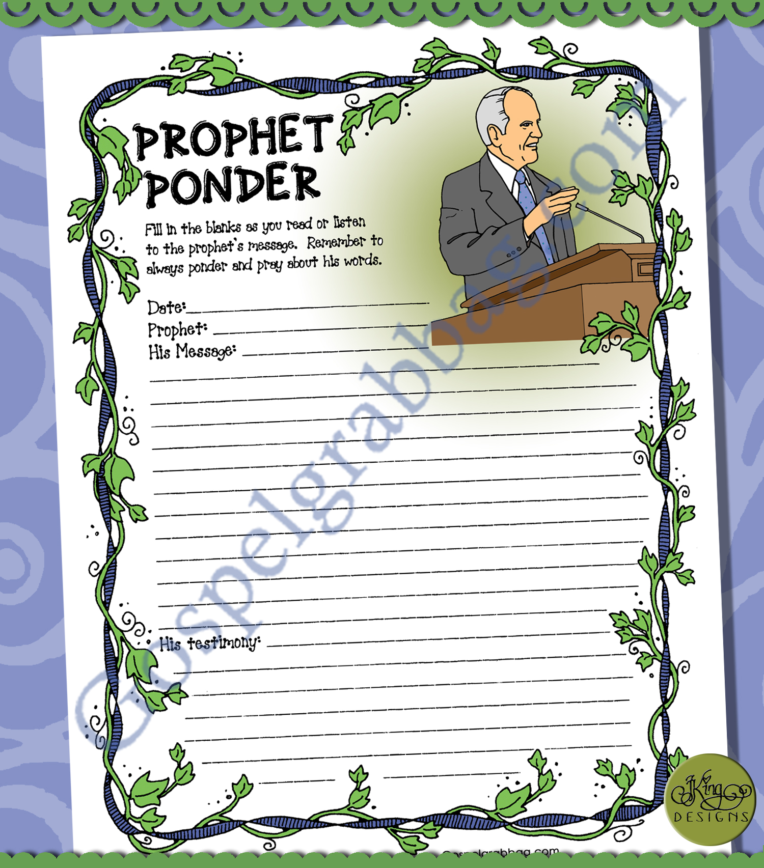 PROPHET - General Conference: LDS Lesson Activity - Prophet Ponder ...
