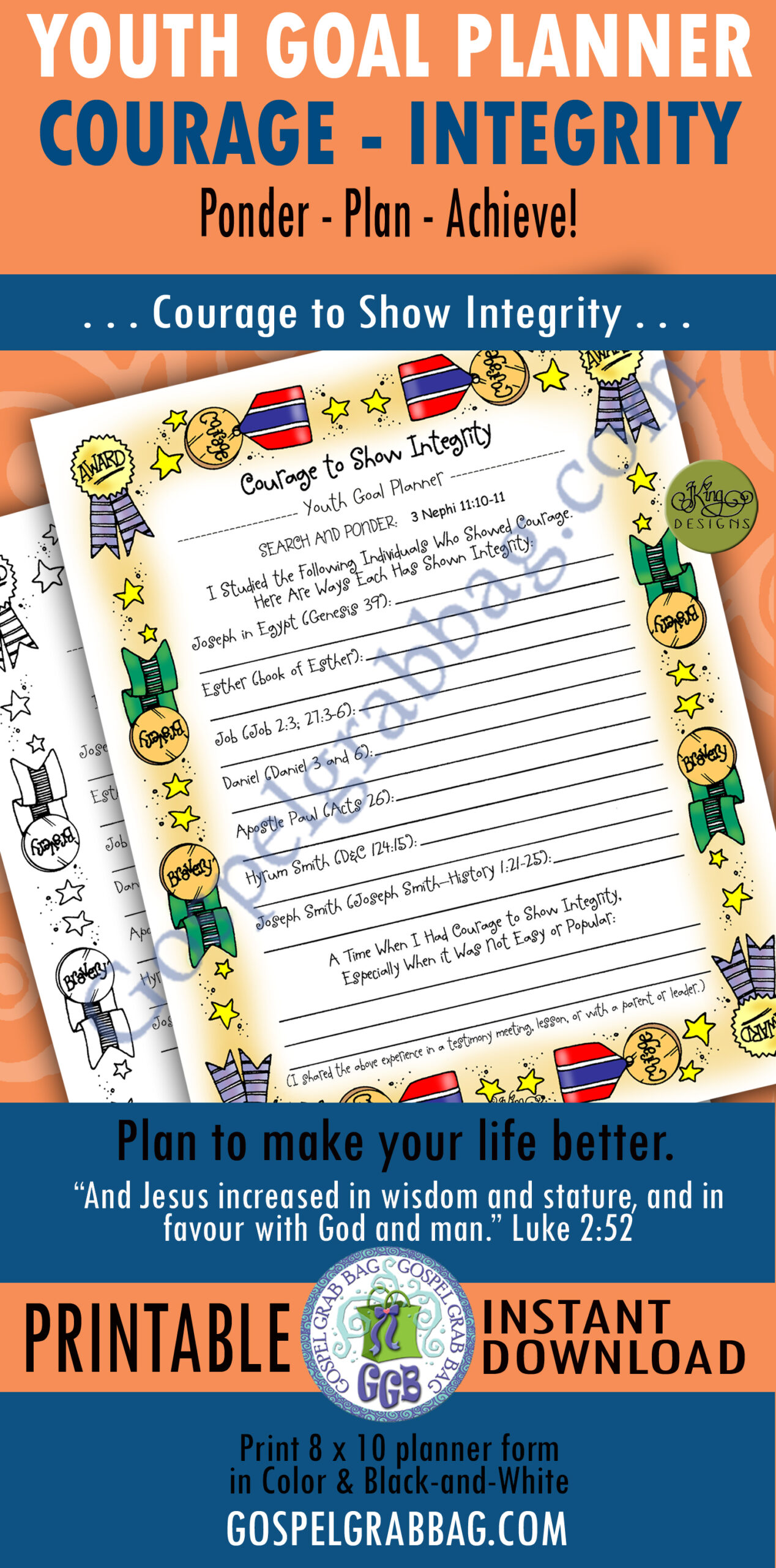 YOUTH GOAL PLANNER – Integrity – “Courage to Show Integrity” – great ...