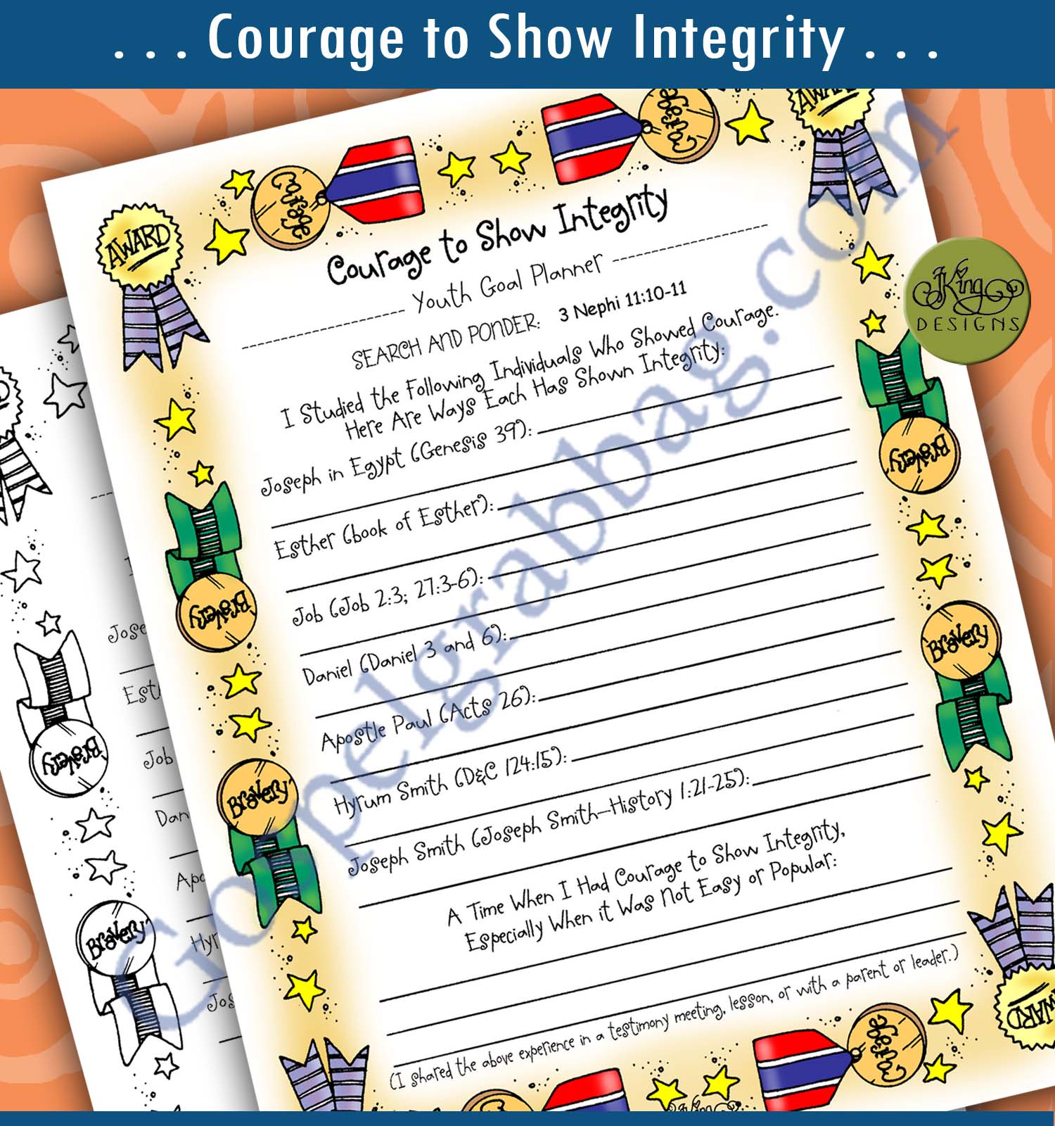 YOUTH GOAL PLANNER – Integrity – “Courage to Show Integrity” – great ...